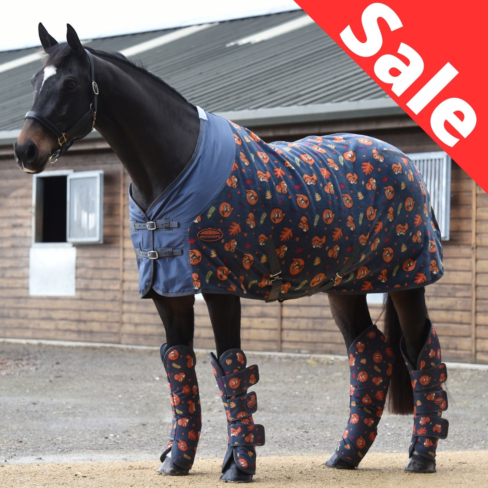Weatherbeeta Wide Tab Long Travel Boots Squirrel Print- Horse Travel ...
